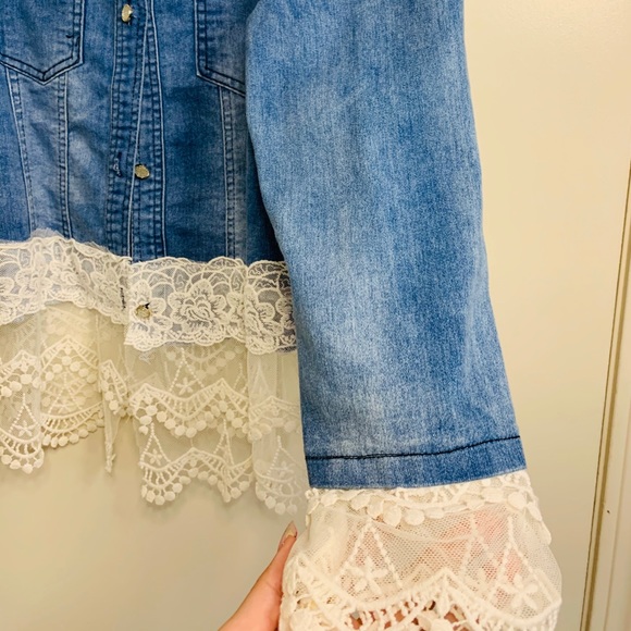 Jackets & Coats | Statement Jean Jacket With Lace And Pearls | Poshmark